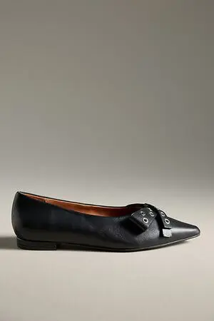 Maeve Grommet Bow Flats - Black