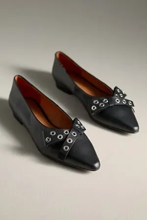 Maeve Grommet Bow Flats - Black