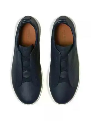 Zegna Triple Stitch Leather Sneakers - Blue