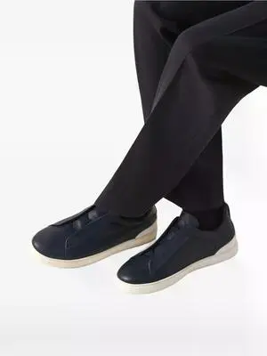 Zegna Triple Stitch Leather Sneakers - Blue