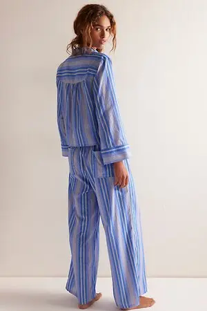 Free People Weekend Away Pj Set - Blue Combo