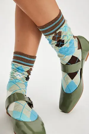Free People Argyle Crew Socks Blue Sea