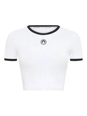 MARINE SERRE Moon-logo Ribbed Crop Top - White