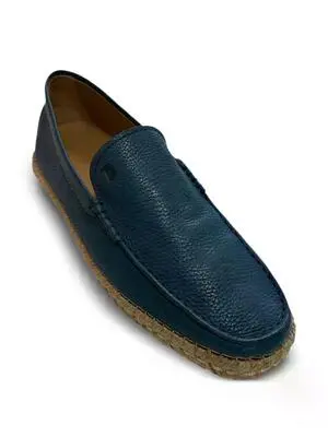 TOD'S Raffia Platform Leather Loafers