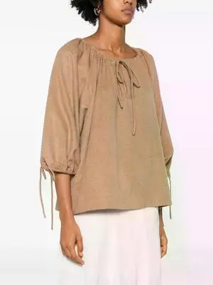 BY MALENE BIRGER Tie-neck Puff-sleeve Top - Neutrals