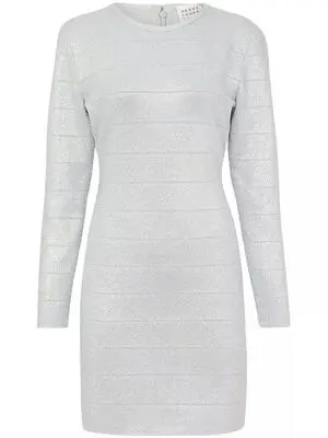 Herve Leger Metallic Long-sleeve Minidress - Silver