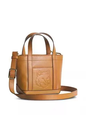 Maison Kitsuné Mini Fox-head Embossed Leather Tote - Brown