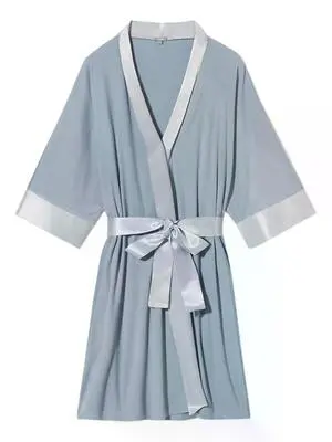 PJ HARLOW DREAMWEAR Satin-trimmed Robe - Blue