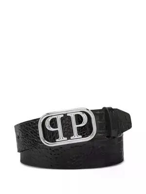 Philipp Plein Logo-plaque Crocodile-effect Belt - Black