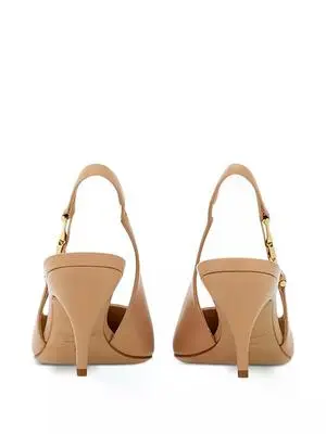 FERRAGAMO 70mm F Buckle Slingback Sandals - Neutrals