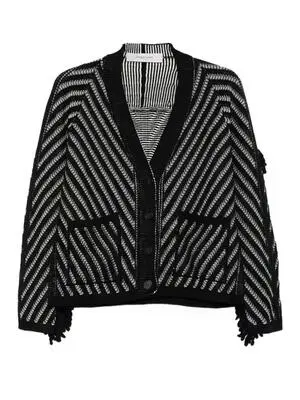 GOLDEN GOOSE Striped Wool Cardigan - Black