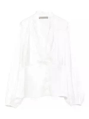 D.exterior Balloon-sleeve Button Top - White
