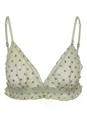 Love Stories Glitter-dot Ruffled Bra - Green