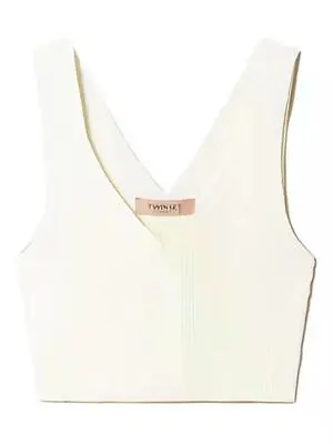 TWINSET Ribbed V-neck Top - White