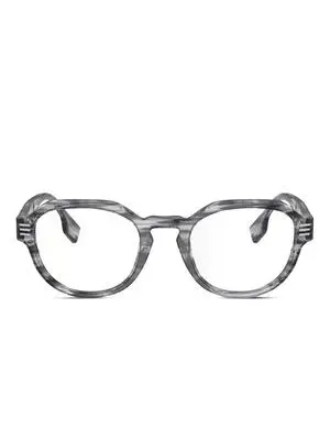 Burberry Patterned Round Frame Glasses - Grey