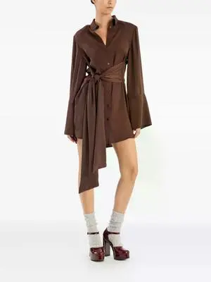 ROTATE BY BIRGER CHRISTENSEN Tie-waist Shirt Mini Dress - Brown