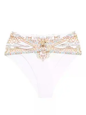 Camilla Embellished High-waisted Bikini Bottom - White