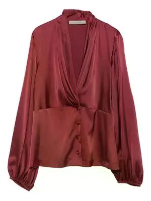 D.exterior Pleated Button-front Blouse - Red