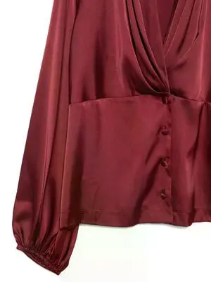 D.exterior Pleated Button-front Blouse - Red