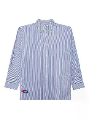 Play Comme Des Garcon Striped Embroidered-detail Shirt - Blue