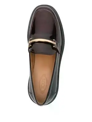 TOD'S Leather Metallic-bar Loafers - Red
