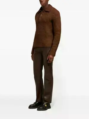 AMI Paris Brushed-finish Polo-collar Jumper - Brown
