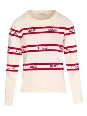 Liu Jo Logo-intarsia Striped Sweater - White