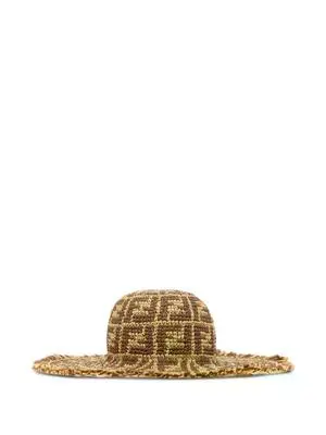 Fendi Ff-pattern Fringed Raffia Hat - Neutrals