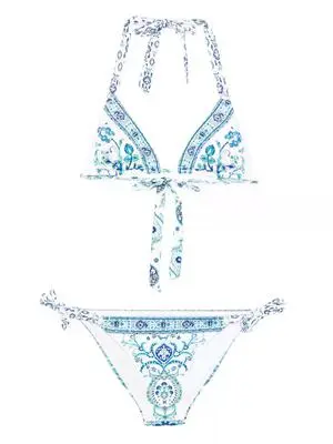 Camilla Paisley-print Halterneck Bikini - White