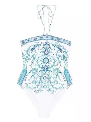 Camilla Paisley-print Halterneck One-piece Swimsuit - White