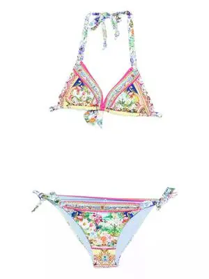 Camilla Floral-print Halter Bikini - Blue