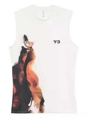 Y3 Abstract-print Sleeveless Top - Grey