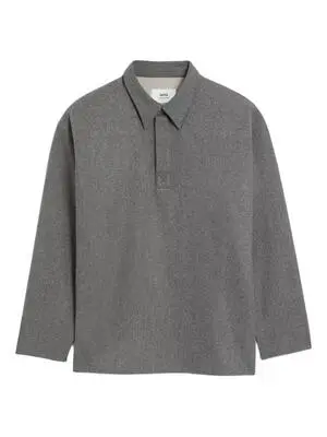 Ami Long-sleeved Wool Polo Shirt - 050 Grey
