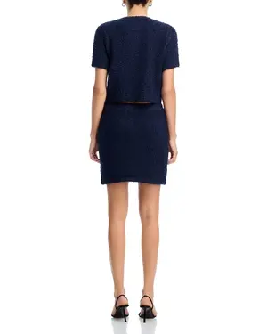 Aqua Boucle Mini Skirt With Crystal Buttons