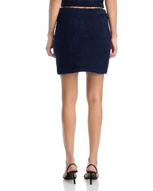 Aqua Boucle Mini Skirt With Crystal Buttons