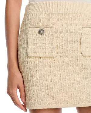 Aqua Crystal Button Sweater Skirt - Tan