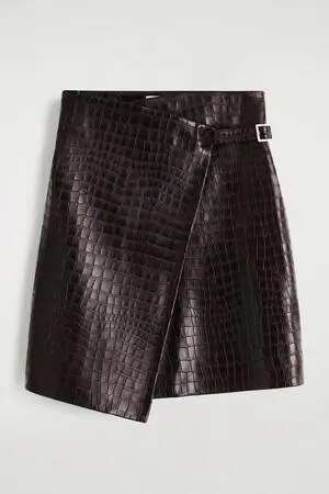Cos Croc-embossed Leather Wrap Skirt