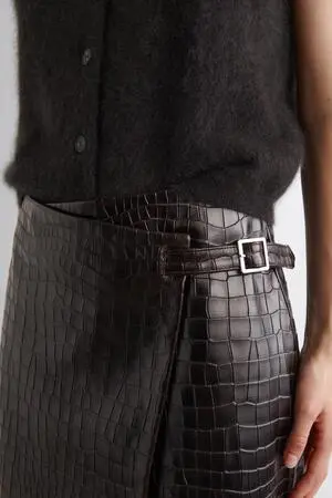 Cos Croc-embossed Leather Wrap Skirt