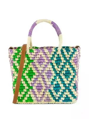 SENSI STUDIO Medium Patterned Straw Tote Bag