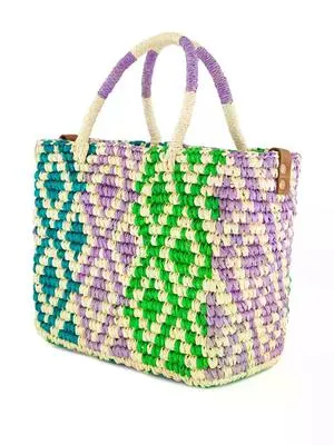 SENSI STUDIO Medium Patterned Straw Tote Bag