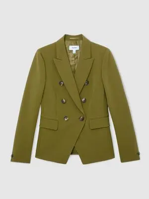 REISS Priya Petite Twill Double-breasted Blazer - Chartreuse Green