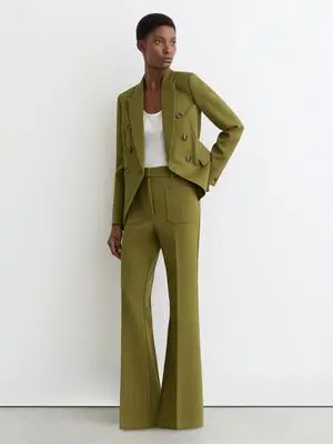 REISS Priya Petite Twill Double-breasted Blazer - Chartreuse Green