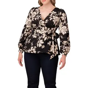 KIYONNA Printed Wrap Top - Vintage Ivory Florals