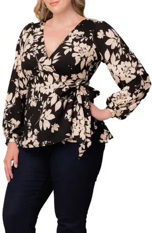 KIYONNA Printed Wrap Top - Vintage Ivory Florals
