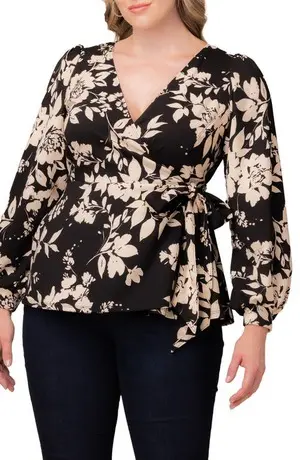 KIYONNA Printed Wrap Top - Vintage Ivory Florals
