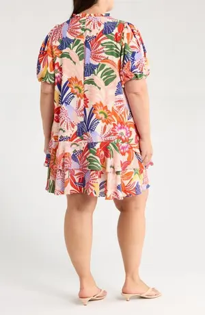 SUGARLIPS Floral Split Neck Mini Dress