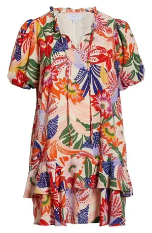 SUGARLIPS Floral Split Neck Mini Dress