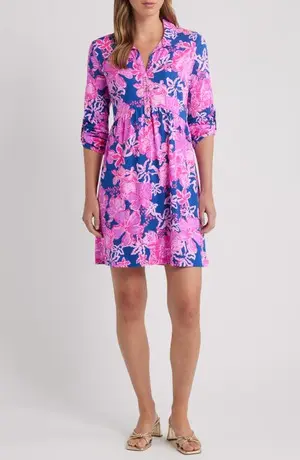 LILLY PULITZER® Saralynn Fit & Flare Shirtdress - Starlight Navy Once And Floral