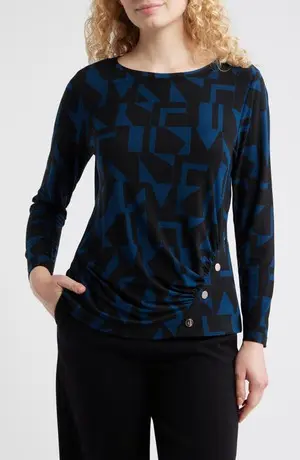 Anne Klein Printed Stretch-jersey Top