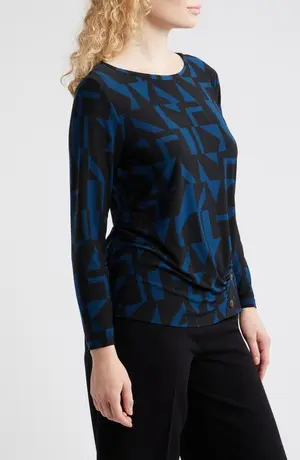 Anne Klein Printed Stretch-jersey Top